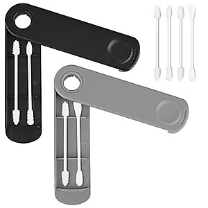 Reusable Cotton Swabs 4 Pcs, Washable Portable Silicone Swab, Double Tipped Silicone Cotton Buds for Makeup Ear Cleaning Beauty Treatment with 2 Dust-proof Cases - Black & Grey