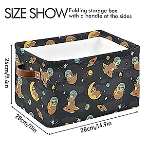 xigua Cute Space Sloths Rectangular Storage Bin Canvas Square Storage Basket with Handles for Home,Office,Books,Nursery,Kid's Toys,Closet & Laundry