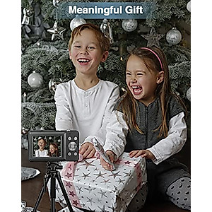 Digital Camera, FHD 1080P Kids Camera with 32GB Card, 2 Batteries, Lanyard, 16X Zoom Anti Shake, 44MP Compact Portable Small Point and Shoot Cameras Gift for Kid Student Children Teens Girl Boy(Black)
