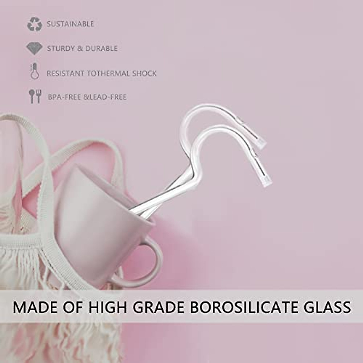 4 Pcs Anti Wrinkle Straw, Reusable Glass Drinking Flute Straw for Engaging Lips Horizontally to Prevent Lip Wrinkles & Vertical Lip Lines, High Borosilicate Cured Glass Straw for Beverages