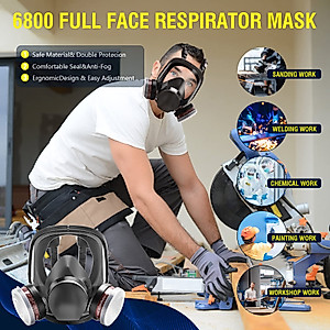 Full Face Respirator Mask - Reusable Large Face Gas Mask Professional Breathing Protection Against Dust/Organic Vapor/Formaldehyde/Chemical Perfect for Airbrush, Car Spraying, Sanding, Paint Work