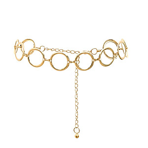 Jurxy S Size Alloy Waist Chain Body Chain for Women Waist Belt Belly Chain Adjustable Body Harness for Jeans Dresses – Gold Ring Buckle Style 6