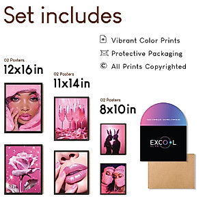 EXCOOL CLUB Pink Room Decor Aesthetic - 12x16 Baddie Room Decor Y2k Collage, Hot Pink Wall Art Prints, Pink Pictures Wall Decor, Trendy Pink Poster Neon Pink Decor for Teen Girls Dorm (UNFRAMED)