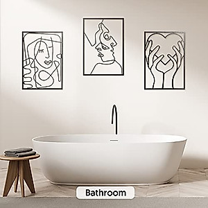 QIEGL 3 Packs Metal Wall Decor 0.12" Thickness Modern Home Decor for Black Coating with Silvery Sparkling 17"x11.8" Minimalist Wall Art Bedroom Decor Single Line Abstract Wall Sculptures for Living Room Bathroom Stairs etc.