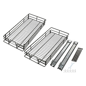 PIOJNYEN Pull Out Cabinet Organizer, 2-Tier Cabinet Pull Out Shelves, Kitchen Cabinet Organizer for Storing Kitchen Utensils Such As Dinner Plates, Bowls, Spices, Baking Supplies (10.5" W X 21.5" D)