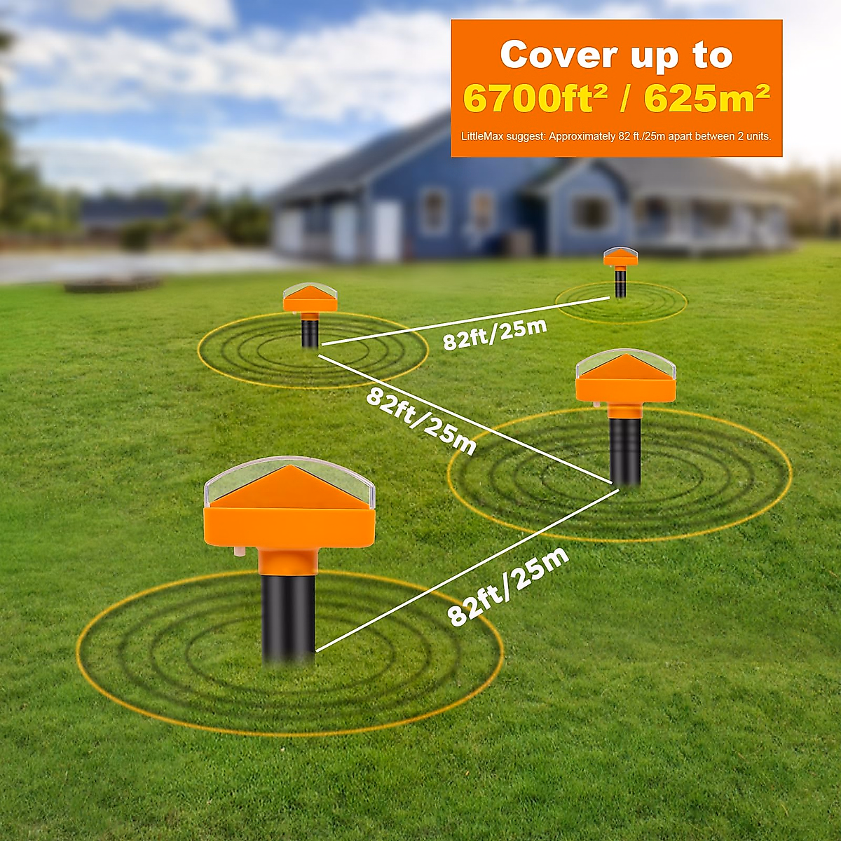 Mole Repellent Solar Powered 2-Pack, Gopher Repellent with Night Light Ultrasonic Vole Repellent Waterproof Groundhog Repellent Outdoor Snake Repellent Solar Animal Repellent for Yard, Lawn, Garden