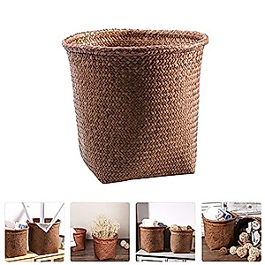 Toyvian Woven Wastebasket Woven Basket Trash Can， 1Pc Rattan Storage Basket Wastebasket Garbage Bin for Home Bathroom Kitchens Office- 26X26X26CM Office Wastebasket