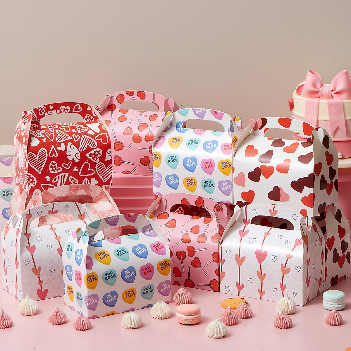 JOYIN 24 Pcs Valentine’s Day Bakery Treat Boxes 6x5.5x3 inch, Valentines Cupcake Cardboard Boxes Cookie Gable Boxes Heart Goody Bags for Valentine Classroom Treats, Party Favors Gift Giving Gift Exchange Gift Box