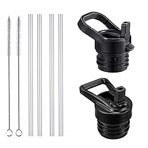 Vmini Straw Lid, Included Straws and Brushes, Compatible with Hydro Flask Standard Mouth Water Bottle and More, Wide and Fixed Handle - Black