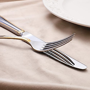 Zerophilo Silverware Set Gold Cutlery Set Mirror Polished Flatware Set Stainless Steel knife fork spoon Dishwasher Safe Gift of Wedding Housewarming Service for 1 (Gold)