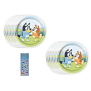 Unique Bluey Birthday Party Supplies Bundle Pack includes Dessert Cake Paper Plates - 16 Count