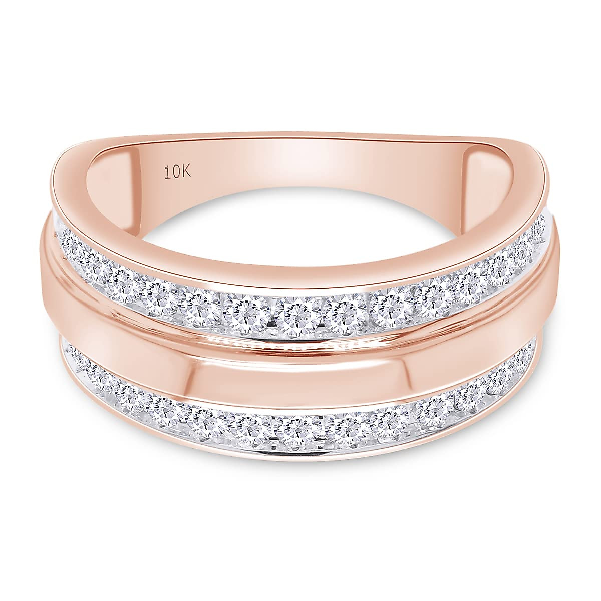 SAVEARTH DIAMONDS Round Cut Lab Created Moissanite Diamond 2-Row Engagement Wedding Band Ring In 10k Rose Gold Jewelry For Women (0.90 Cttw,Clarity - VVS1) Ring Size -4