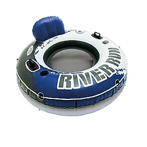 Intex 58825EP River Run 1 Inflatable Floating Lounge: Comfortable Backrest – Built-in Cup Holders – Handles – Grab Rope – 220lb Capacity– Blue, 4 Pack