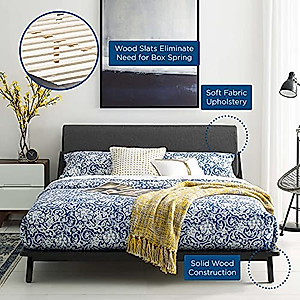 Modway Luella Upholstered Fabric Queen Sled Platform Bed Frame With Headboard In Cappuccino Gray