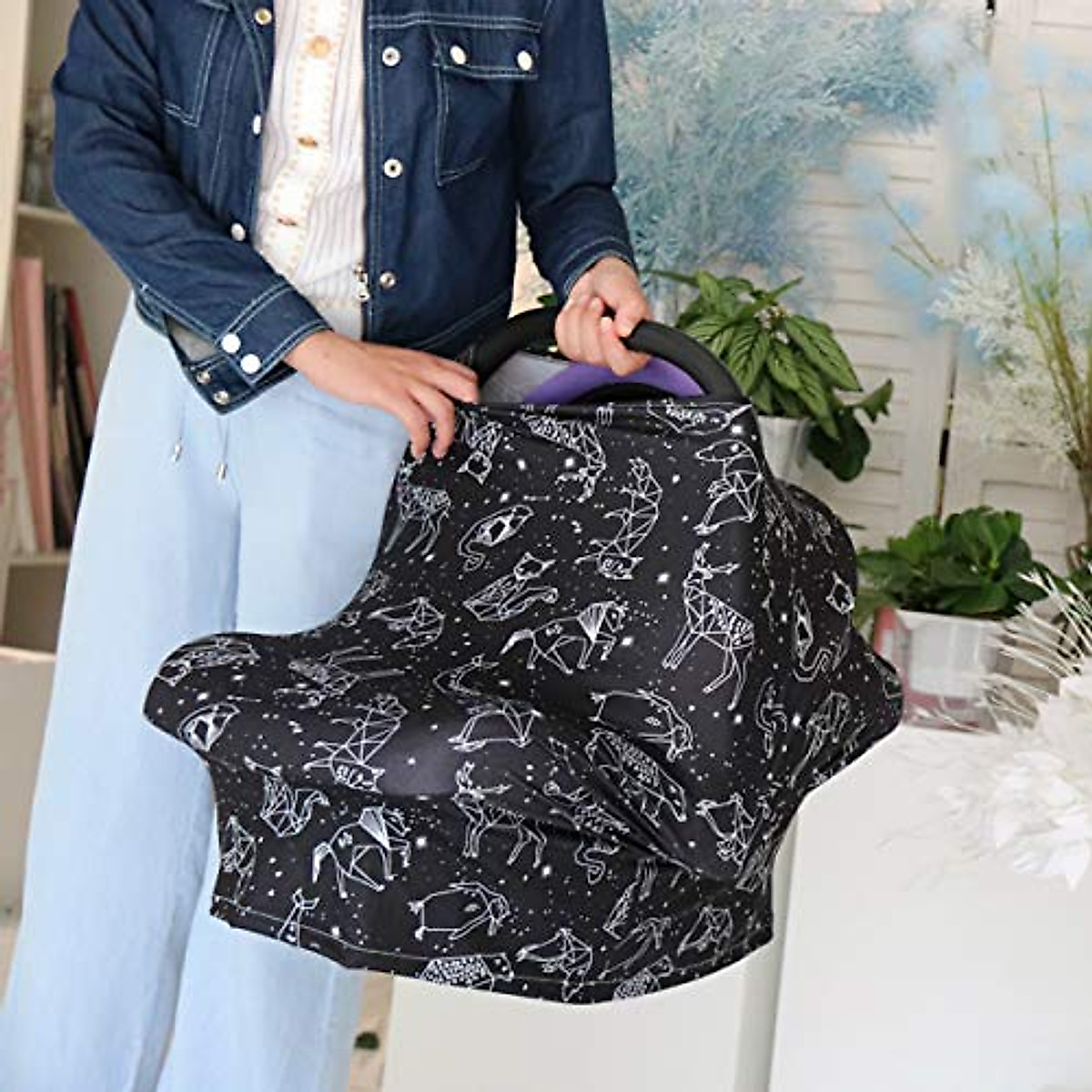 Wallfire Baby Nursing Cover, Multi-Function Breastfeeding Cover Baby Car Seat Canopy Stroller Cover Stretchy Nursing Cover - Constellation
