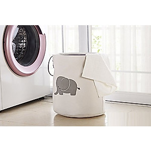 Lannu Laundry Hamper Storage Bin Baskets Nursery Kid's Cotton Linen Collection Organizer Canvas Fabric Collapsible Bags Baby Toys,Elephant