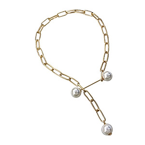 Xerling Pearl Pendant Necklace Gold Link Chunky Chain Choker for Women and Girls Punk Boho Gothic Jewelry Gold