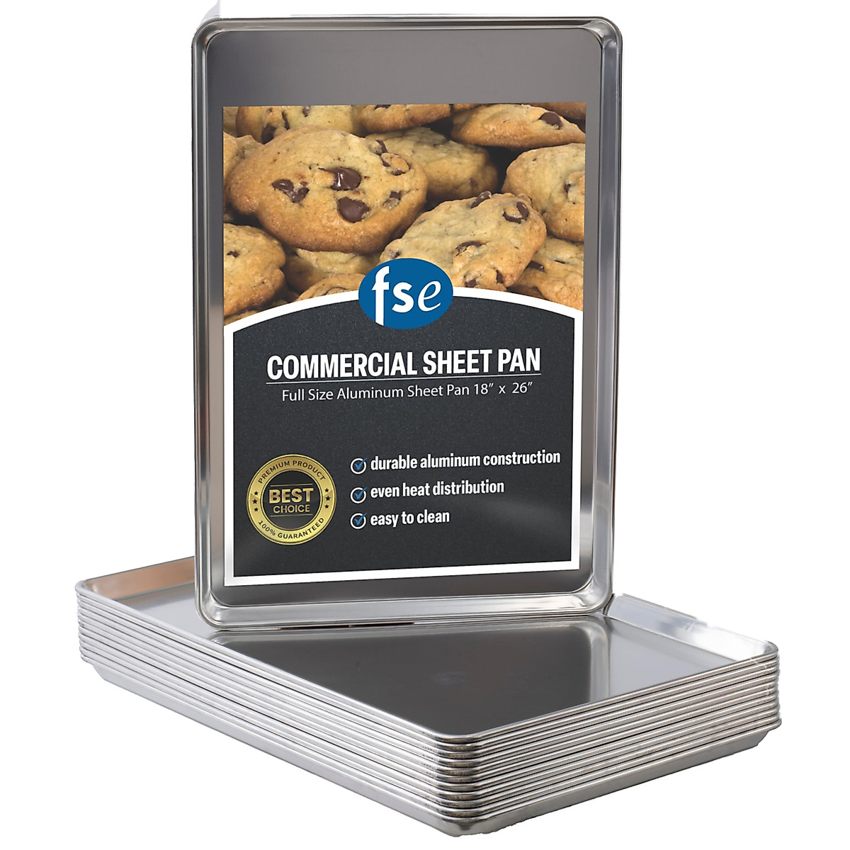 FSE SHP-26 Commercial Grade 20-Gauge Aluminum Sheet Pan/Bun Pan, Measure Oven (Recommended), 18' L x 26' W x 1-1/8' H (Full Size), Pack of 12