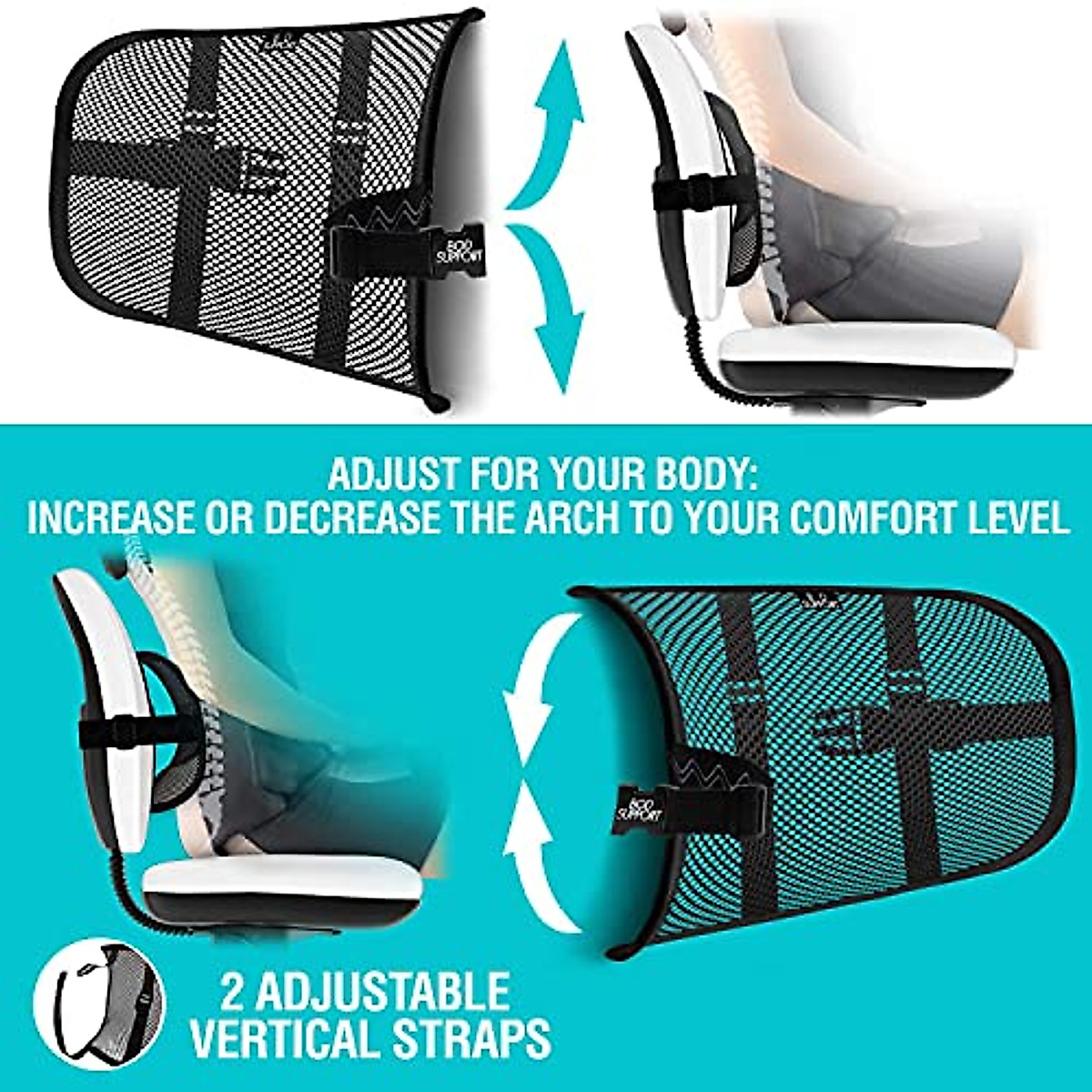 BOD Lumbar Mesh Back Support - Bring Comfort to an Office Chair, Car, and Truck Seat for Lower Back Pain Relief Behind Your Desk for All Day Pillow Like Comfort