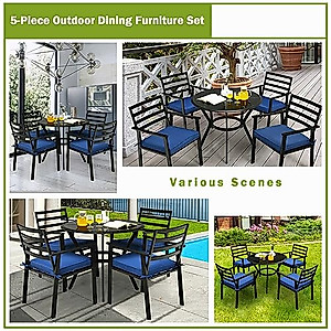 ZHYHSM-111 5PCS Outdoor Patio Dining Chair Table Set Cushioned Sofa Glass Garden