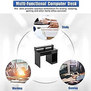 PayLessHere Office Desk, Computer Desk with Drawers Keyboard Tray 43" Study Writing Desks for Home with Storage Shelves, Desks & Workstations