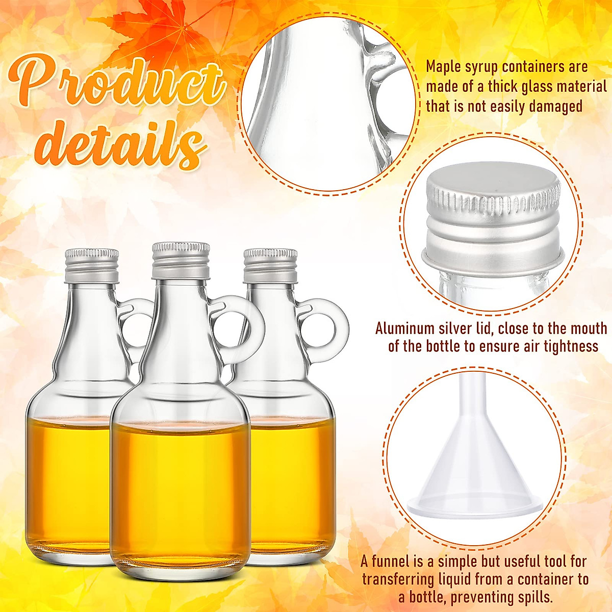 Meanplan Glass Syrup Bottles Bulk Maple Syrup Bottles with Aluminum Lids Syrup Container Maple Syrup Jar and Funnels for Potion Juice Milk Storage Gift Sauce Oil, 3.5 oz (28 Pcs)