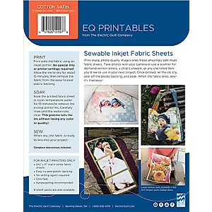 EQ Inkjet Printable Cotton Satin Fabric Sheets 8.5"X11" - 25/Pkg
