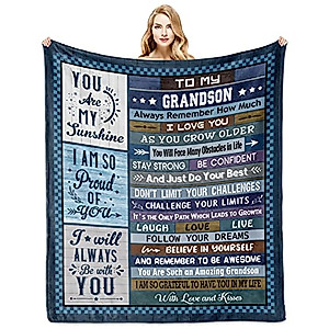 Grandson Gifts from Grandma, Grandson Blankets 60"x50", Adult Grandson Birthday Gifts from Grandparents, Grown Grandson Gifts Ideas for Graduation, Fathers Day, Christmas, To My Grandson Throw Blanket