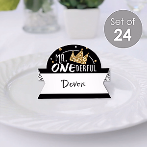 Big Dot of Happiness 1st Birthday Little Mr. Onederful - Boy First Birthday Party Tent Buffet Card - Table Setting Name Place Cards - Set of 24