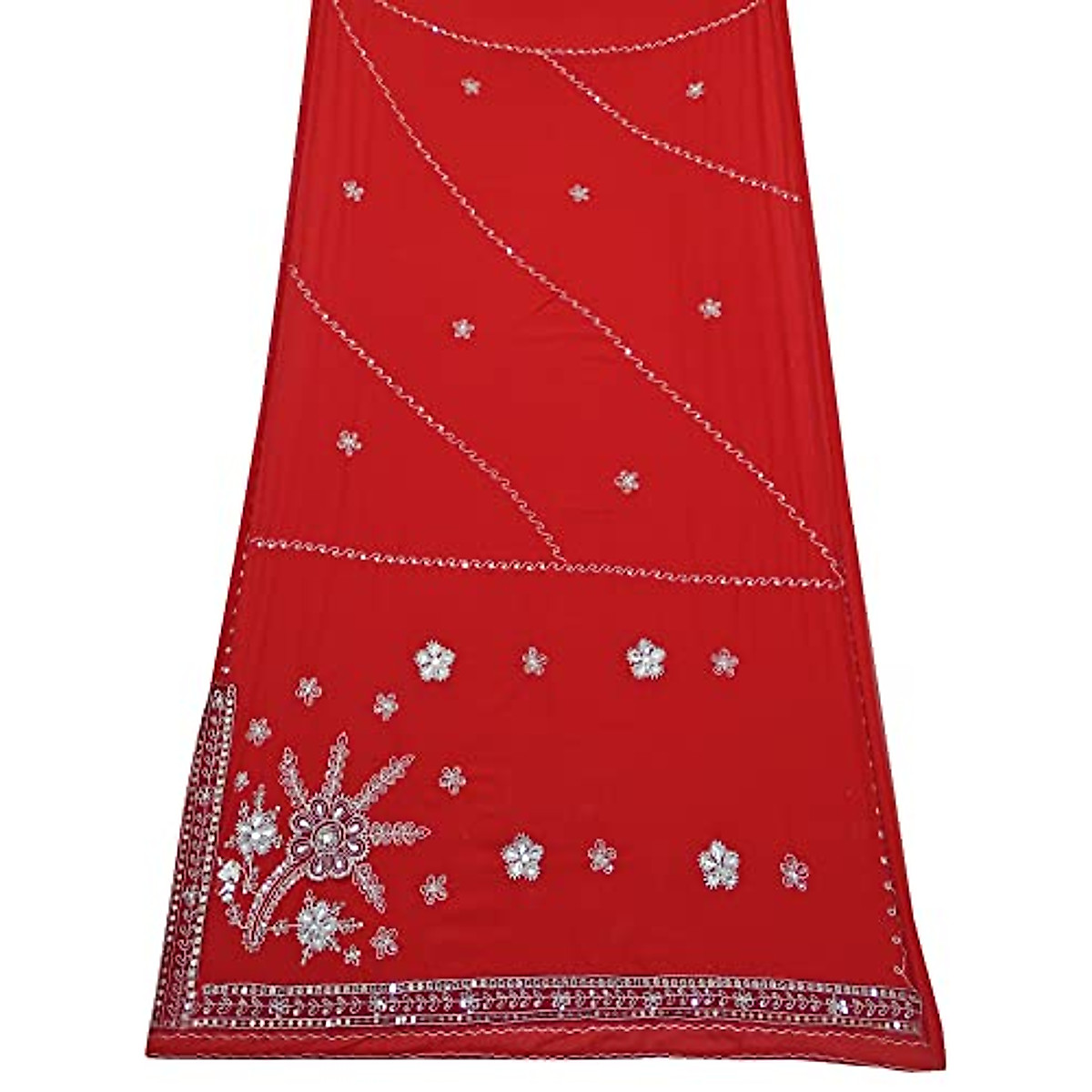 Peegli Indian Sarong Wrap Red Vintage Textile Georgette DIY Fabric Traditional Embroidered Cloth