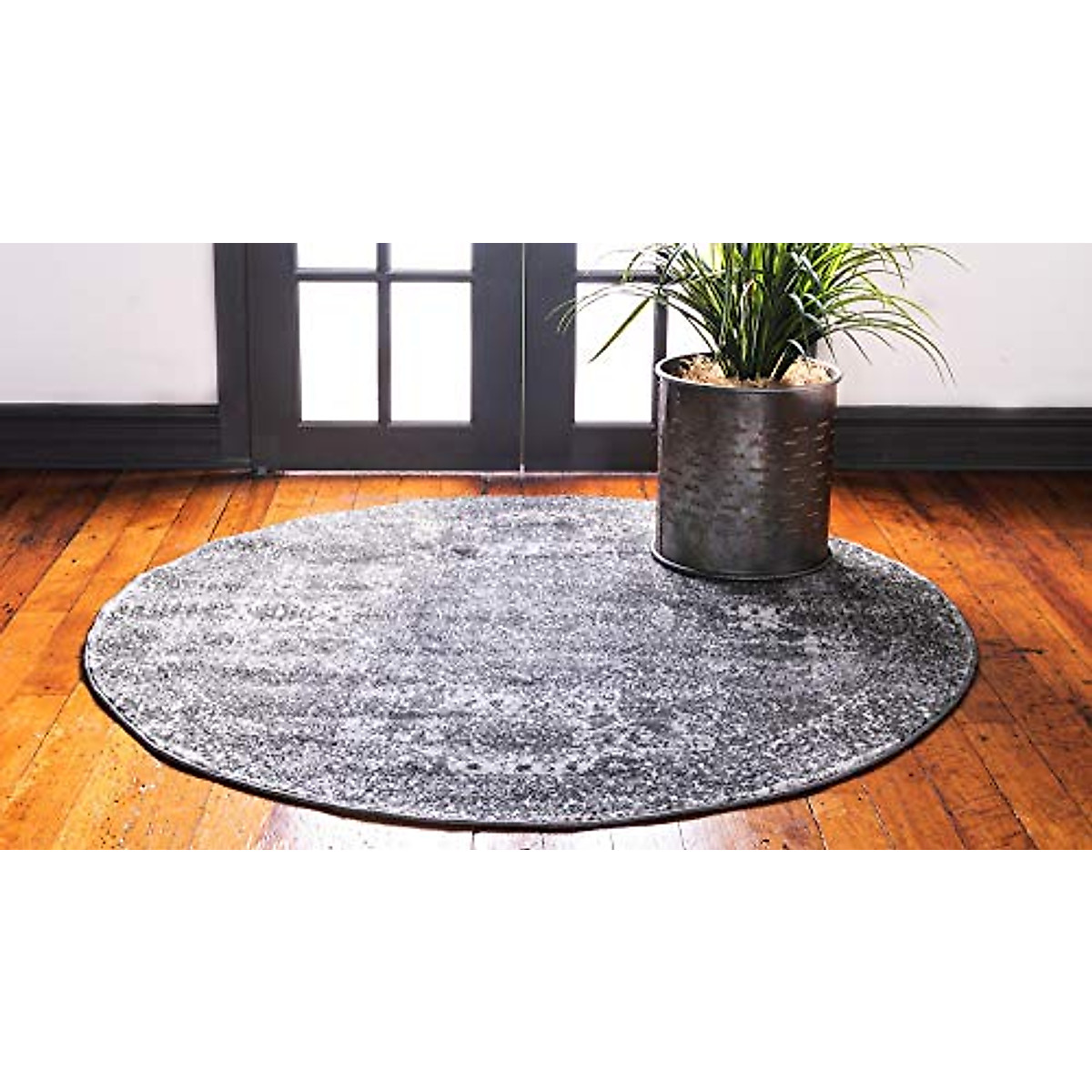 Rugs.com Dover Collection Rug – 5 Ft Round Dark Gray Low-Pile Rug Perfect for Kitchens, Dining Rooms