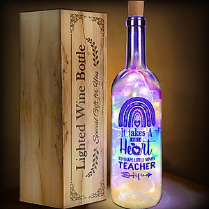 Purple Lighted Wine Bottle with Cork, Birthday Party Decorations, Teacher Gifts, Battery Operated LED Silver Wire Mini Fairy Lights with Liquor Bottles for DIY Home Decorations for Holidays, Festivals