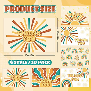 JarThenaAMCS 30 Packs Boho Sun Thank You Cards Groovy Retro Sunshine Greeting Cards with Envelopes and Stickers Here Comes the Son Blank Note Cards for Baby Shower Birthday Party Supplies