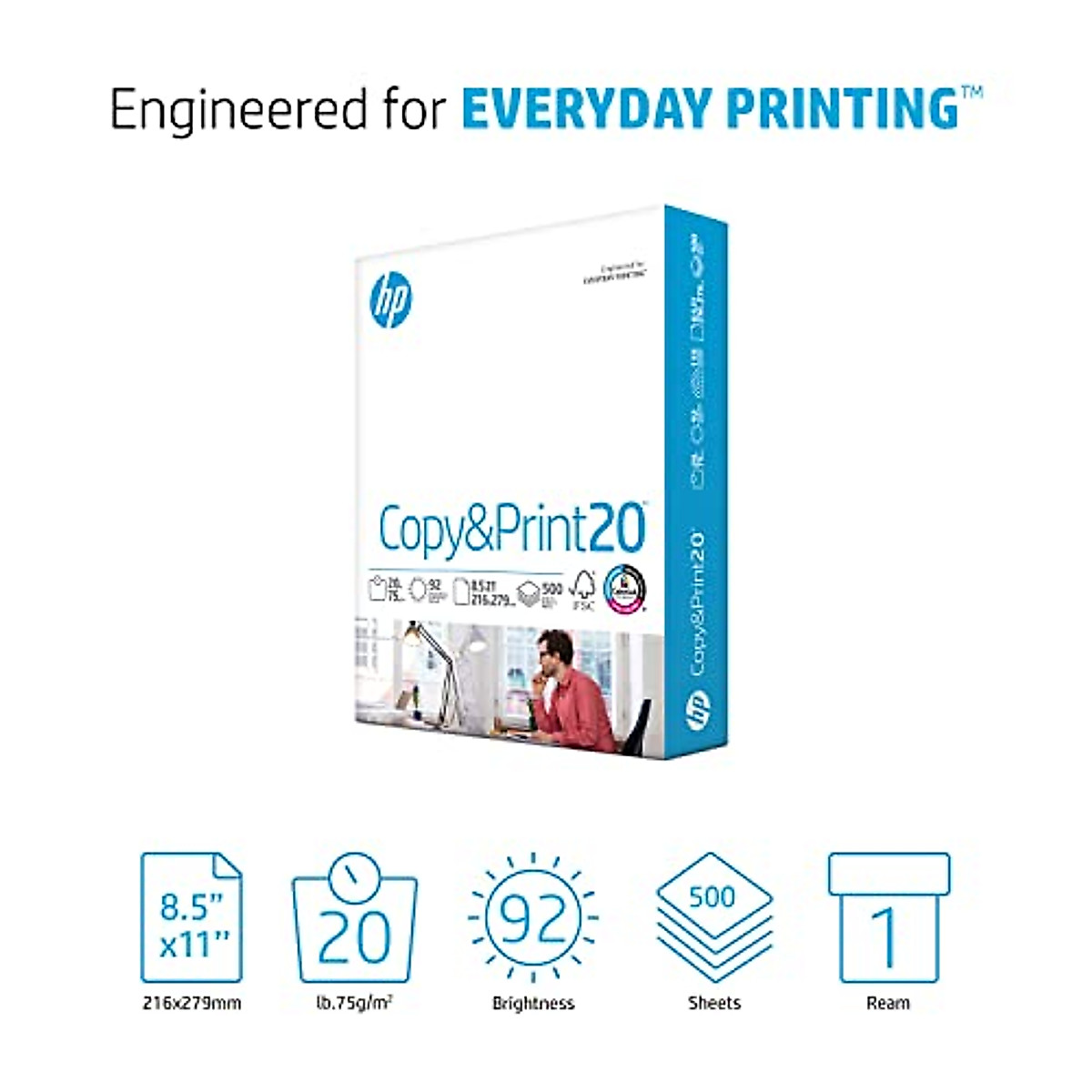 HP Printer Paper | 8.5 x 11 Paper | Copy &Print 20 lb | 1 Ream - 500 Sheets | 92 Bright | Made in USA - FSC Certified | 200060R