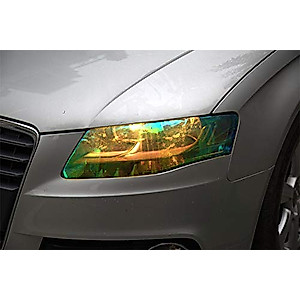 LED LIGHT 12 by 48 inches Self Adhesive Shiny Chameleon Headlights Tail Lights Fog Lights Films,Film Sheet Sticker,Tint Vinyl Film with Gift Knife and Hand Tool (Golden)