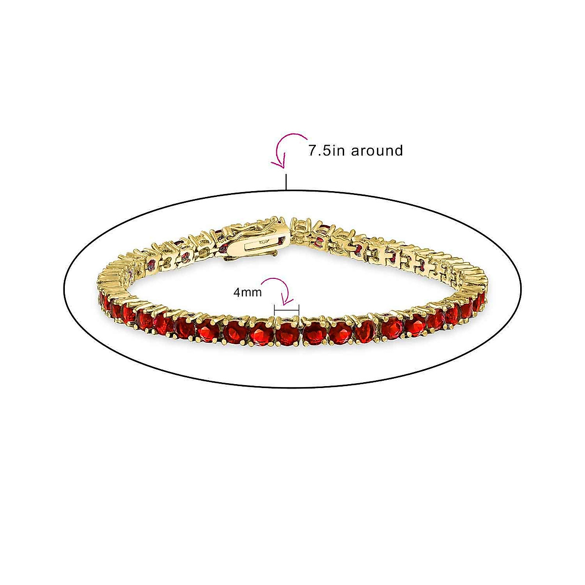 Bling Jewelry Traditional 12CTW Prong Basket Set Solitaire Round Cubic Zirconia Simulated AAA CZ Red Garnet Tennis Bracelet for Women Prom Bridesmaid 14K Gold Plated 7.5 Inch