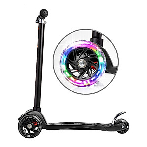 Rugged Racers Kick Scooter for Boys & Girls 3 Wheel Scooter, Adjustable Kick Scooter for Kids with PU LED Light Up Wheels, Step Brake, Lean 2 Turn, Ride on Toys for Children 5 Year Plus (Black)