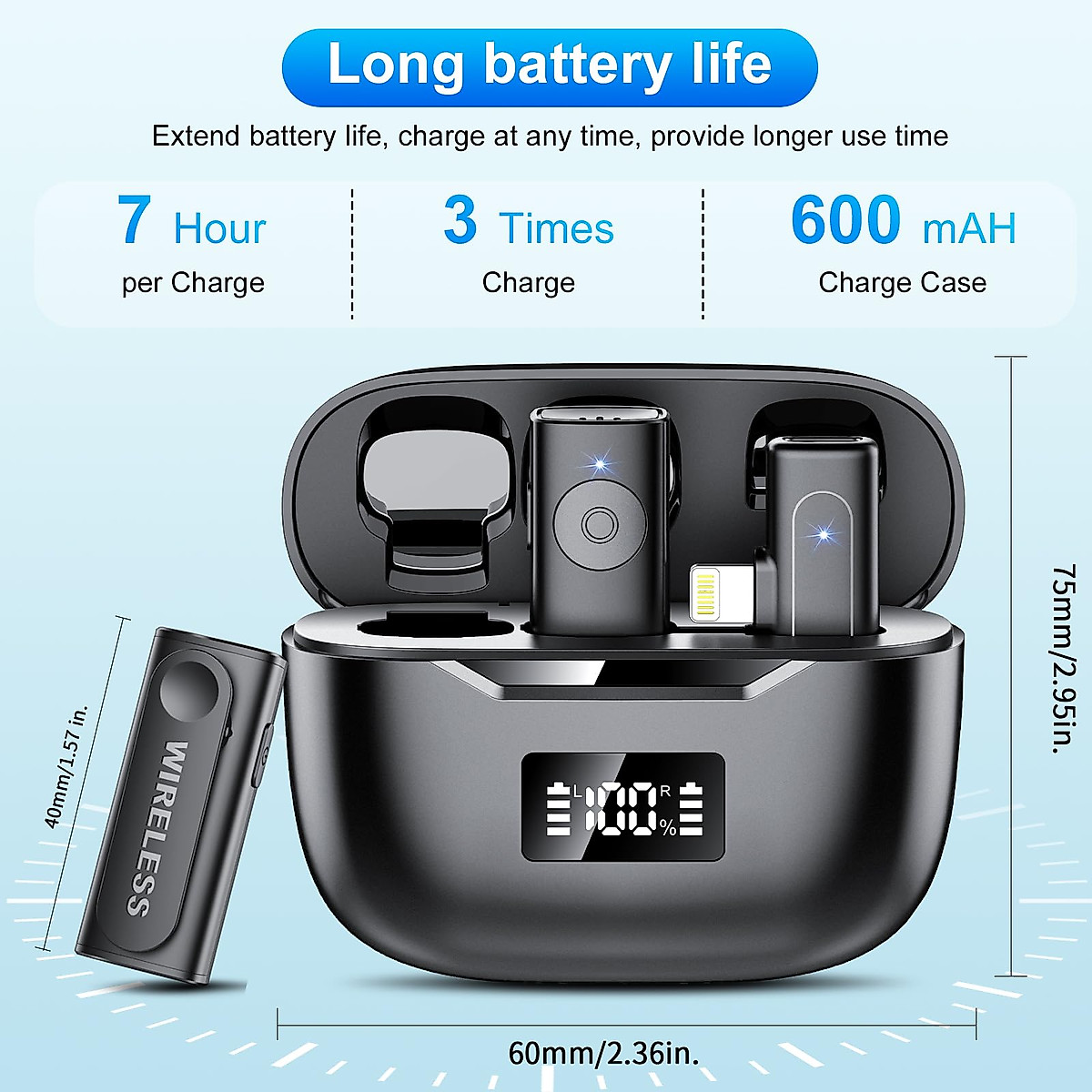 Aptkdoe Wireless Lavalier Microphone for iOS Phone/Pad, 2 Pack Lapel Clip-on Video Recording, 7H Cordless Omnidirectional Condenser Recording Mic, Plug-Play Mic Interview 2023 (M1)