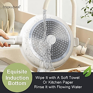 COOKLOVER Nonstick Ceramic Fry Pan, Non-Toxic, PTFE&PFOA Free, Induction Compatible Egg Skillet Frying Pan with Heat Resistant Handle, 8 Inch – Cream White