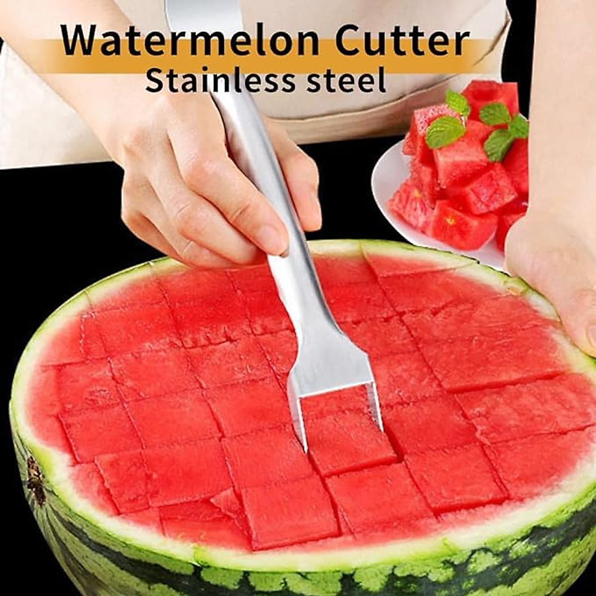 2 in 1 stainless steel fruit knife watermelon fork slicer tool, 2024 new watermelon fork slicer,double head fruit fork slicer watermelon cutting tool (1 pc)
