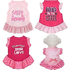 4 Pieces Pet Dress Shirt Cute Dog Sundress Printed Dog Princess Dress Puppy Summer Apparel Clothes Dog Skirt Shirt with Ruffles Dress for Small Dogs Cats Puppy (M)