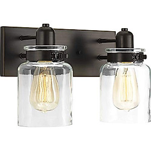 Calhoun Collection 2-Light Clear Glass Farmhouse Bath Vanity Light Antique Bronze