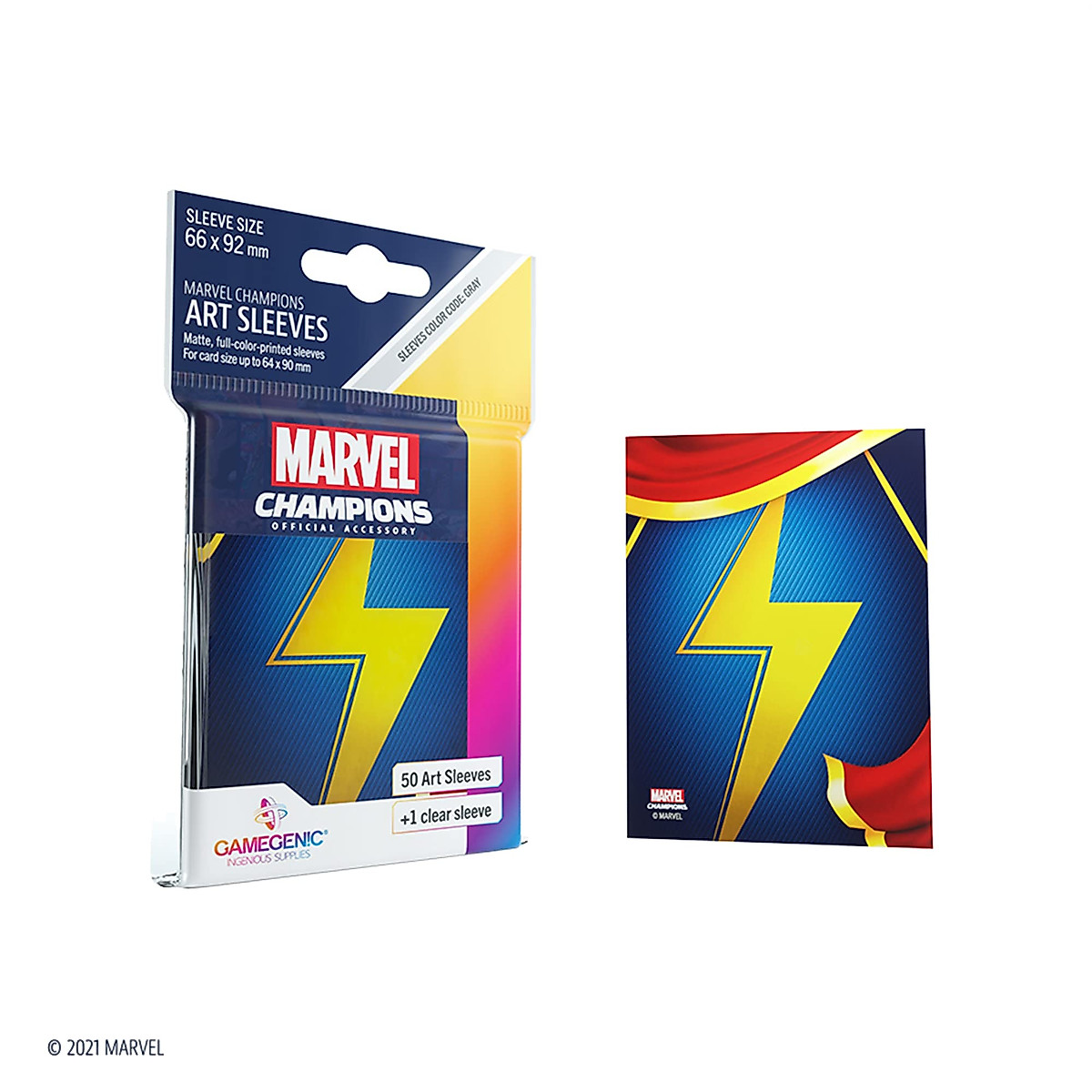 Gamegenic Marvel Champions The Card Game Official Ms. Marvel Art Sleeves - Pack of 50 Art Sleeves and 1 Clear Sleeve, Card Game Holder, Use with TCG and LCG Games, Made by Fantasy Flight Games