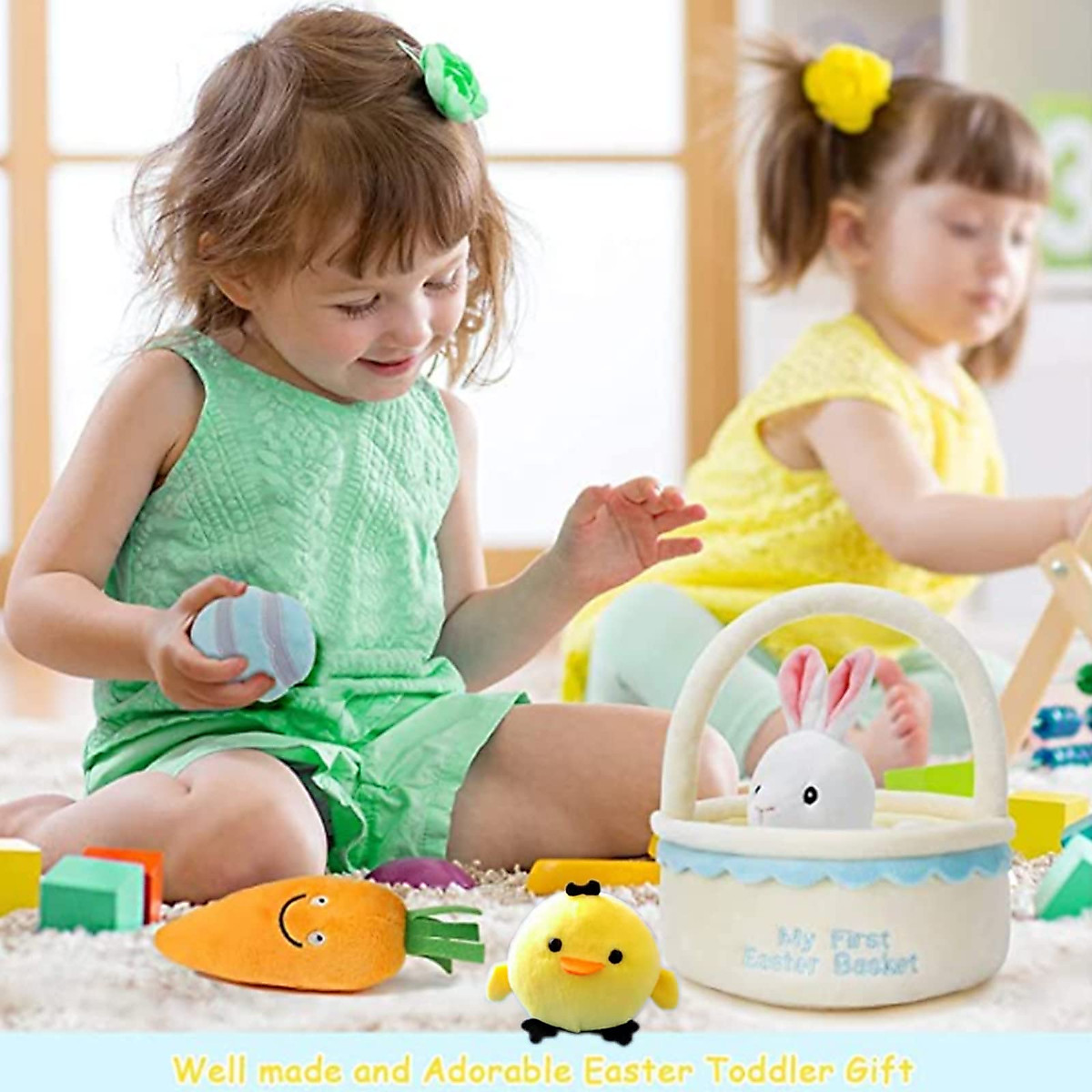 ZRUKXH 6 Pcs Easter Basket -My First Easter Basket Stuffed Plush Playset Baby's First Easter Basket Stuffed Cartoon Bunny Easter Egg Plush Basket for Kids