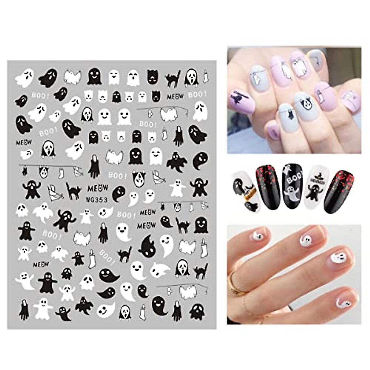 12 Sheets Halloween Nail Art Stickers Decals Self-Adhesive Pegatinas Uñas Cute Ghost Hat Castle Cat Skull Bat Nail Supplies Nail Art Design Decoration Accessories