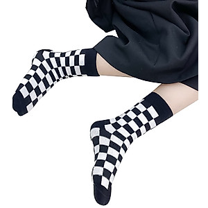 BonjourMrsMr Girls Checkered Crew Socks Cotton Cute Novelty Anklet Socks for Kids Toddler
