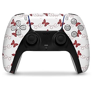 WraptorSkinz Skin Wrap compatible with Sony PS5 DualSense Controller Pastel Butterflies Red on White (CONTROLLER NOT INCLUDED)