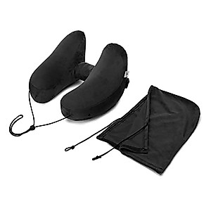 MYRRHE Travel Pillows， H Shape Inflatable Travel Pillow Folding Lightweight Nap Neck Pillow Car Seat Office Airplane Sleeping Cushion Pillow (Color : Black)