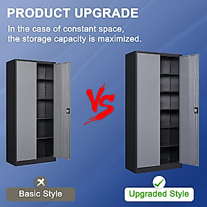 Anxxsu Metal Storage Cabinet with 2 Doors and 4 Adjustable Shelves, 71" Steel Locking Garage Tool Utility Cabinets for Office, Home,School,Kitchen