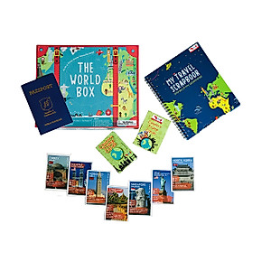 CocoMoco Kids World Map Game for Kids -Combo of 4 Activities - Learn Geography World Map Poster for Wall, Country Trump Cards for Kids, Fake Passport, Travel Scrapbook, Birthday Gift for Boys, Girls